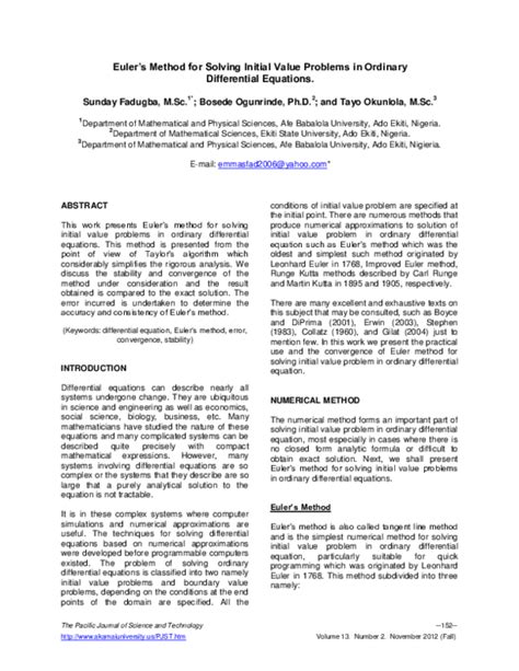 Pdf Eulers Method For Solving Initial Value Problems In Ordinary