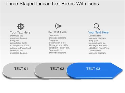 Al Three Staged Linear Text Boxes With Icons Powerpoint Template Slide PowerPoint Slide