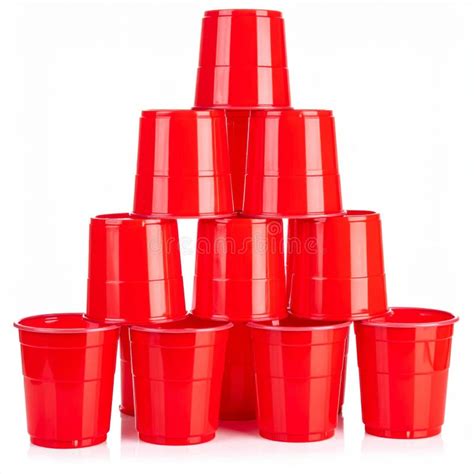 Stack Of Red Plastic Cups On White Background Stock Illustration
