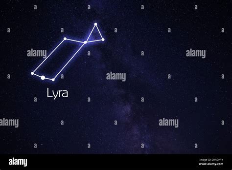 Lyra Constellation Stick Figure Pattern In Starry Night Sky Stock