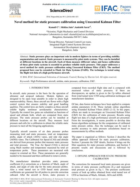 Pdf Novel Method For Static Pressure Calibration Using Unscented