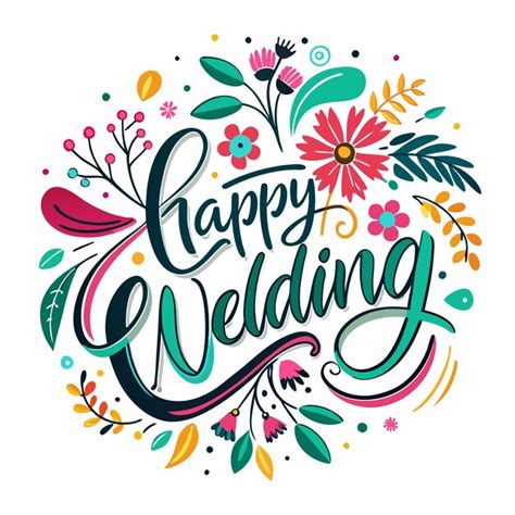 Happy Wedding With Floral Design Colorful Illustration Premium Ai