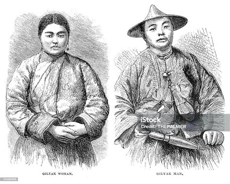 Gilyak Woman And Man Engraving Illustration Stock Illustration
