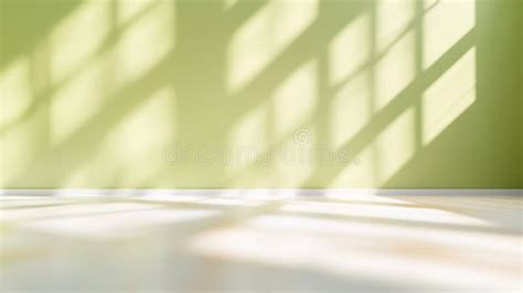 Sunlight Casting Shadows On Minimalist Green Interior Wall Design Stock