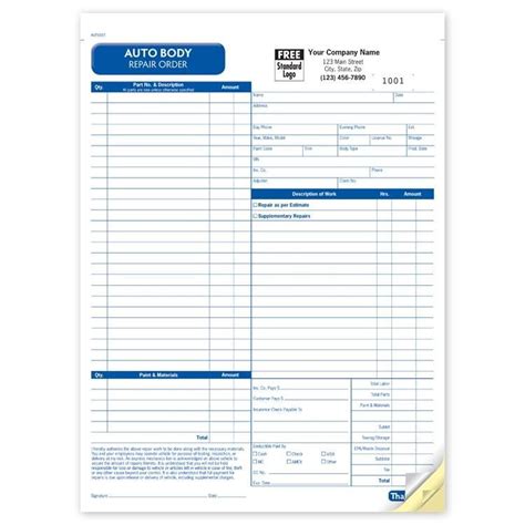 Printable Auto Body Shop Invoice Template Templatevercelapp