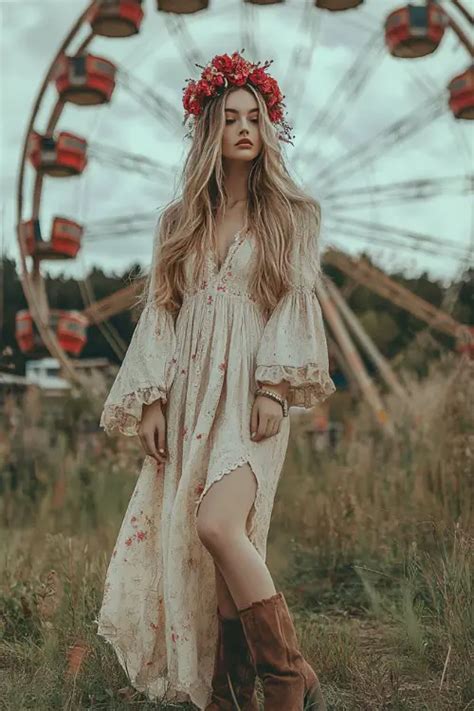 15 Bohemian Coachella Outfits With Flower Crowns That Scream Festival
