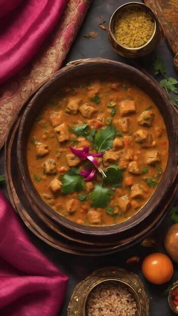 Premium Ai Image Flat Lay Indian Sari And Food