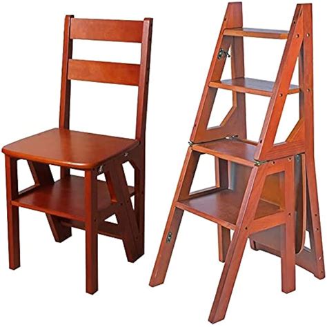 Multifunctional Stool Wooden Folding Library Ladder Chair 2 In 1 4