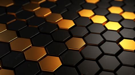 멋진 배경을 위해 검은색과 금색으로 된 육각형의 3d 렌더링 그림 육각 텍스처 3차원 육각형 어두운 추상 배경 일러스트 및
