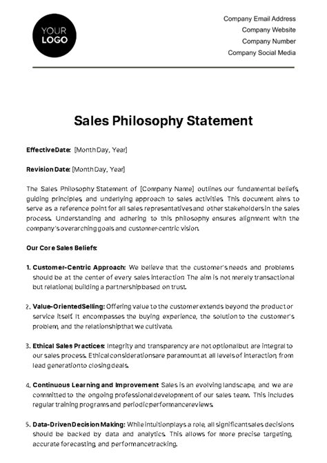 Free Sales Philosophy Statement Template To Edit Online