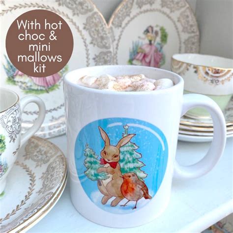 Bunny And Robin Christmas Mug With Hot Choc Kit By So Close