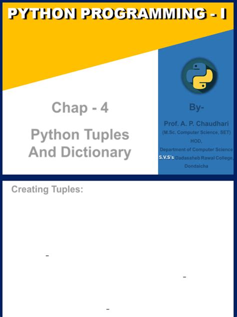 Chap 4 Python Tuples And Dictionary Pdf Bracket Computer Programming