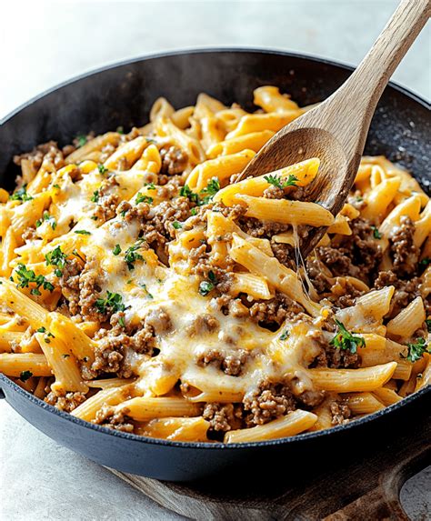 Cheesy Ground Beef Pasta Skillet Recipe Savory Recipe