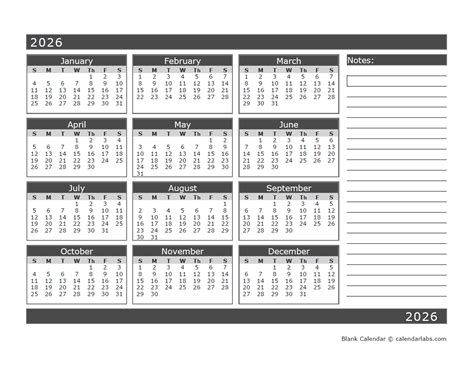 2026 Blank 12 Month Calendar In One Page Free Printable Templates