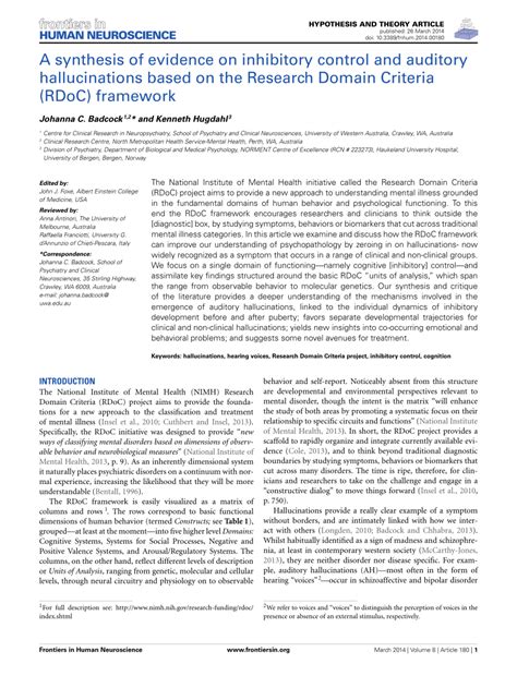 Pdf A Synthesis Of Evidence On Inhibitory Control And Auditory