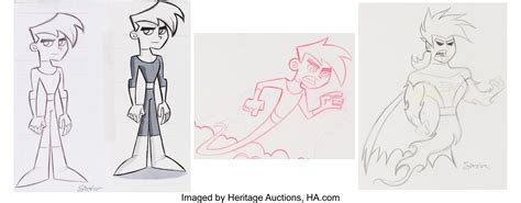 Danny Phantom Character Design Drawing Group Of 3 Signed By Stephen