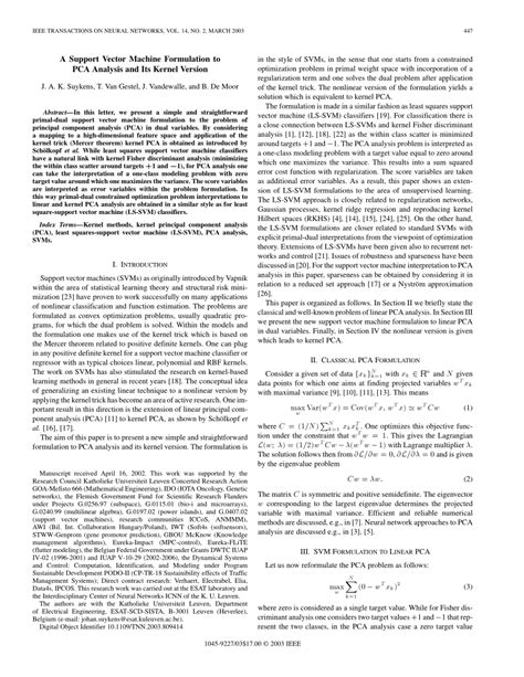 Pdf A Support Vector Machine Formulation To Pca Analysis And Its