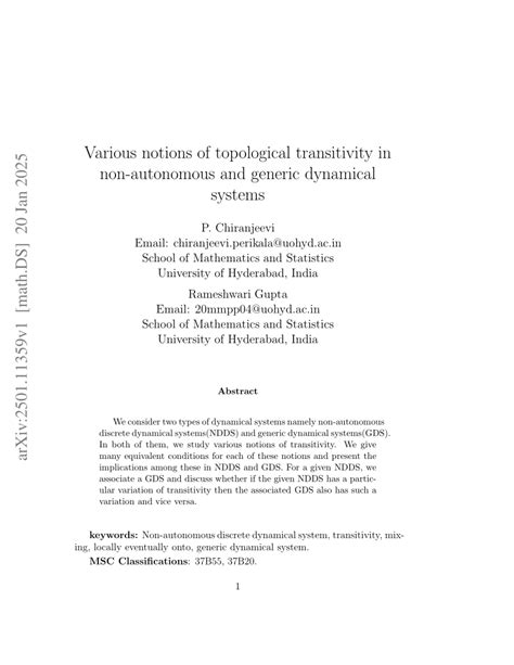 Pdf Various Notions Of Topological Transitivity In Non Autonomous And