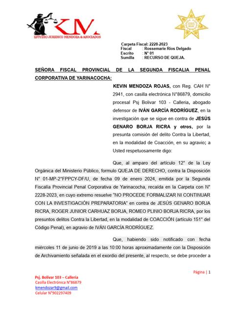Recurso De Queja Pdf Justicia Penal Crimen Y Violencia