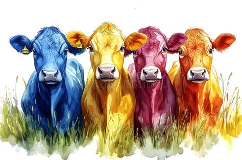 Illustration Of Four Cows On A White Background Stock Illustration