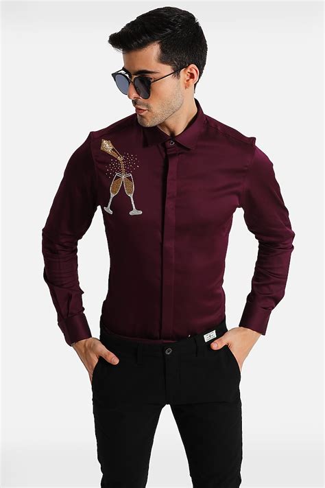 Buy Komal Kothari Wine Cotton Embellished Shirt At Perniaspopupshopmen