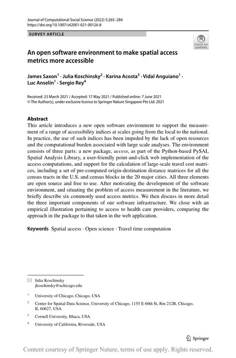 An Open Software Environment To Make Spatial Access Metrics More Accessible Request Pdf