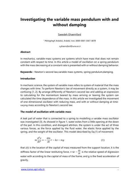Pdf Investigating The Variable Mass Pendulum With And Without Damping
