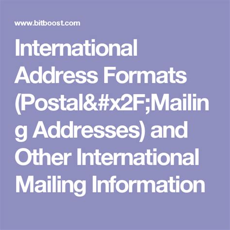 International Address Formats Postalmailing Addresses And Other
