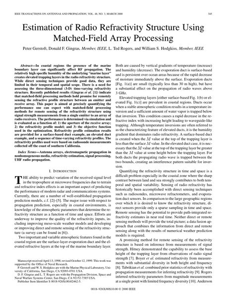 Pdf Estimation Of Radio Refractivity Structure Using Matched Field