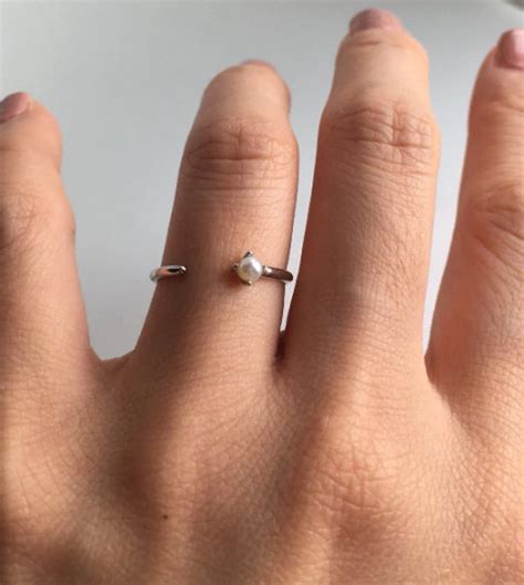 Minimalist Pearl Ring Simple Pearl Wedding Band Pearl Open Ring14k