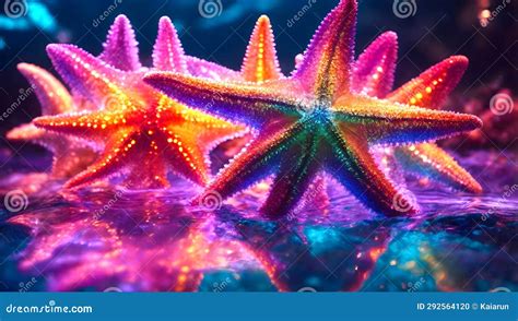 Neon Starfish In The Water Generative Ai Stock Illustration