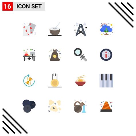 Pictogram Set Of 16 Simple Flat Colors Of Control Emission Drink Wifi Internet Editable Pack Of