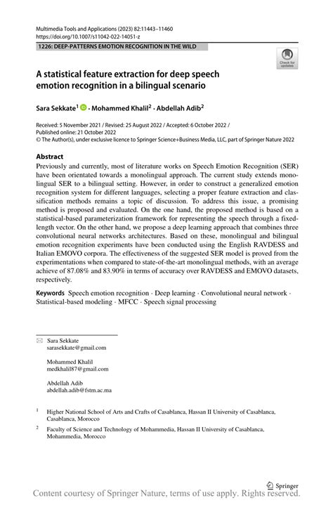 A Statistical Feature Extraction For Deep Speech Emotion Recognition In A Bilingual Scenario