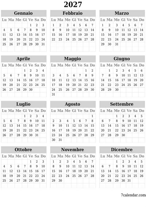 Calendari E Agende Stampabili Per Lanno 2027 A4 A3 In Pdf E Png