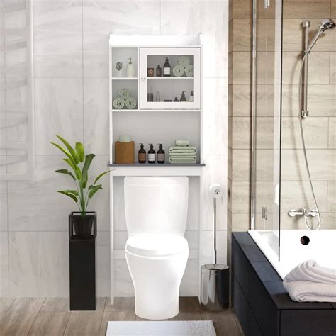 Modern Over The Toilet Space Saver Organization Wood Storage Cabinet