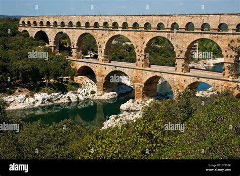 The Pont Du Gard An Ancient Roman Aqueduct Bridge That Crosses The