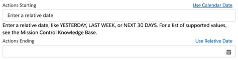 which relative date filters are supported on the action pad and whiteboard