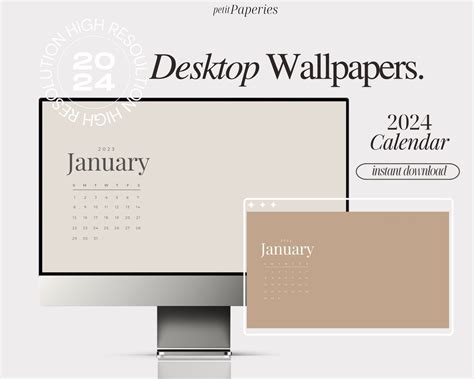2024 Monthly Desktop Calendar Wallpaper Minimal Neutral Calendar And