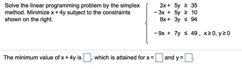 Solved Solve The Linear Programming Problem By The Simplex
