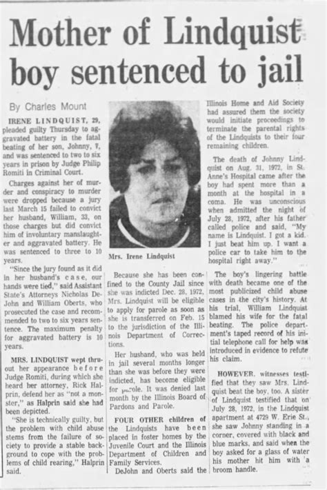 Irene Lindquist Sentenced 1975 ™