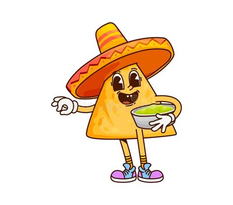 Chip Groovy De Nacho Mexicano Con Salsa Guacamole Ilustración Del
