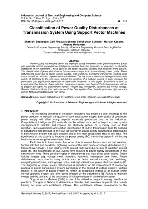 Pdf Classification Of Power Quality Disturbances At Transmission System Using Support Vector