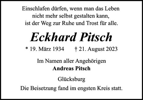 Traueranzeigen Von Eckhard Pitsch Shz Trauer