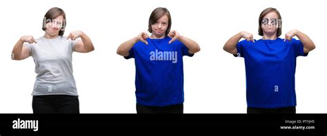 Collage Of Down Sydrome Woman Over Isolated Background Looking