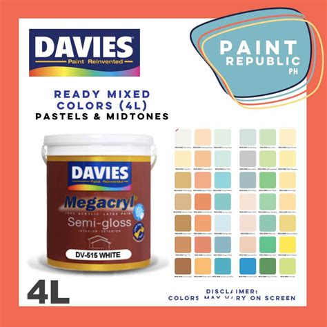 Davies Mcs Semi Gloss Latex Ready Mixed Colors 4l Gal Shopee Philippines