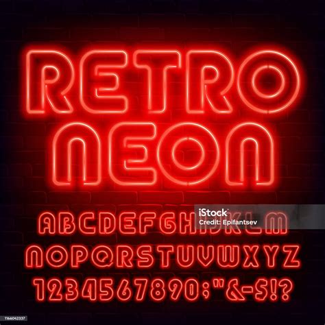 복고풍 네온 알파벳 글꼴입니다 주황색 전구 문자 와 숫자입니다 0명에 대한 스톡 벡터 아트 및 기타 이미지 0명 네온 대문자 Istock