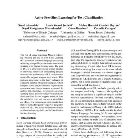 Active Few Shot Learning For Text Classification Acl Anthology