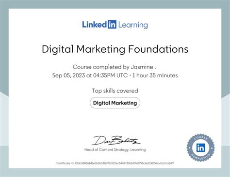 Jasmine On Linkedin Certificate Of Completion