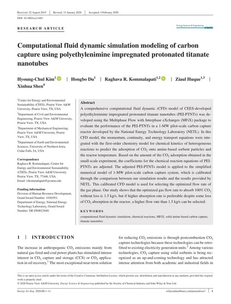 PDF Computational Fluid Dynamic Simulation Modeling Of Carbon Capture Using Polyethylenimine