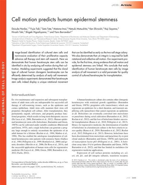 Pdf Cell Motion Predicts Human Epidermal Stemness